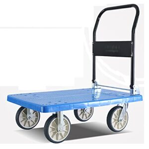 generic platform hand truck folding platform tool cart plastic flatbed and metal handle for moving transportation large load capacity 4 wheels hand truck foldable