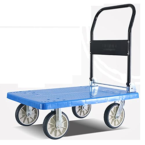 Generic Platform Hand Truck Folding Platform Tool Cart Plastic Flatbed and Metal Handle for Moving Transportation Large Load Capacity 4 Wheels Hand Truck Foldable