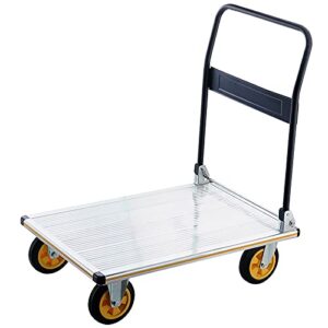 generic flatbed hand cart folding platform truck aluminum alloy hand cart with wheels and foldable handle push trolley for luggage parcel tools moving heavy duty flatbed cart (size : 91 * 60)