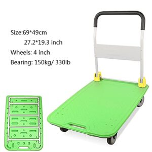 Generic Foldable Push Hand Cart Foldable Platform Truck Plastic Deck Metal Handle Folding Push Cart for Moving Silent Wheels Trolley Fit Outdoor Indoor Transp, White