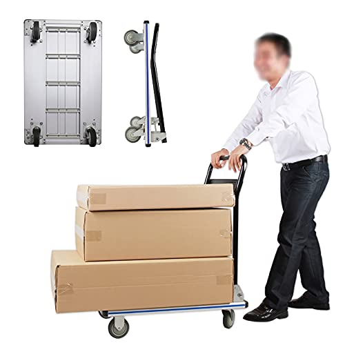 Generic Cart Folding Platform Truck Aluminum Alloy Hand Cart with Wheels and Foldable Handle Push Trolley for Luggage Parcel Tools Moving Platform Truck Cart (Size : 74 * 48)