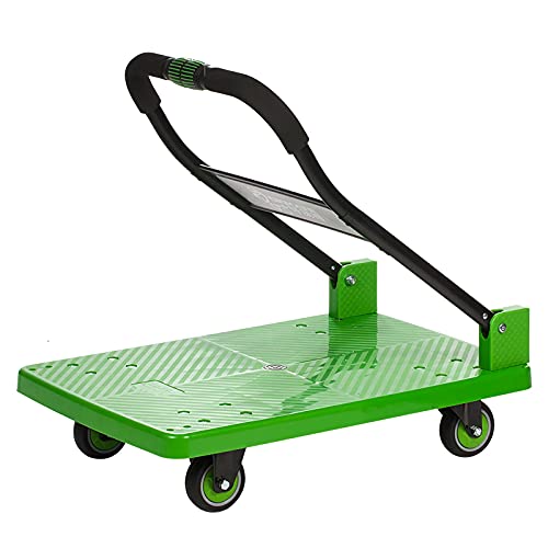 Generic Flatbed Hand Cart Platform Truck Hand Flatbed Cart with 4 Wheels and Metal Handle Rolling Push Trolley Plastic Deck High Capacity for Luggage Moving Heavy Duty Flatbed Cart (Size : 90 * 60)