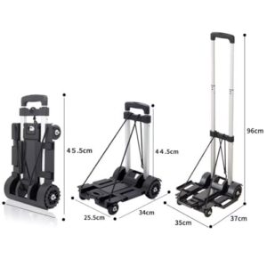 Generic Aluminum Alloy Folding Cart Adjustable Hand Truck Dolly Hand Trunk Cart Mini Luggage Cart with Wheels for Carry Boxes, 1 pc, Black