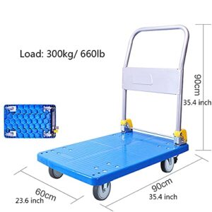 Generic Flatbed Hand Cart Plastic Deck Platform Truck Folding Moving Push Cart with Metal Handle and Silent Wheels for Office Bookstore High Capacity Trolley Heavy Duty Flatbed Cart (Size : L)