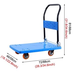 Generic Folding Push Cart, Moving Platform Hand Truck,Mute Flatbed Cart Truck Foldable,with Foldable Handle for Carrying, Warehouse, Home (Size : 88 * 58cm[34 * 22inch])