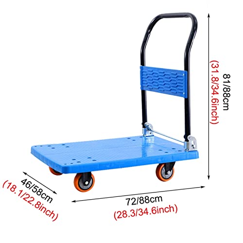 Generic Folding Push Cart, Moving Platform Hand Truck,Mute Flatbed Cart Truck Foldable,with Foldable Handle for Carrying, Warehouse, Home (Size : 88 * 58cm[34 * 22inch])