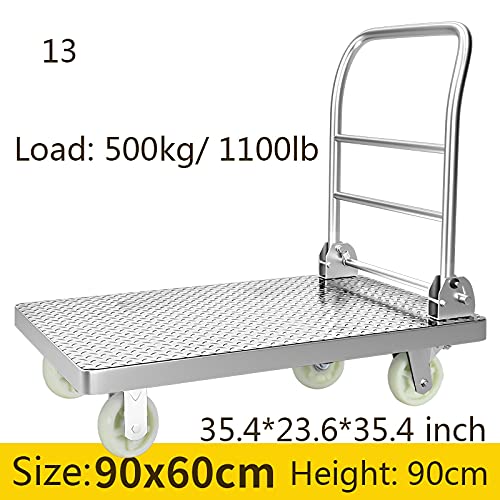 Generic Flatbed Hand Cart Steel Platform Truck with Foldable Handle Easy Storage Rolling Flatbed Cart for Home Office Warehouse Moving Hand Truck Heavy Duty Flatbed Cart (Size : 90 Nylon Bra