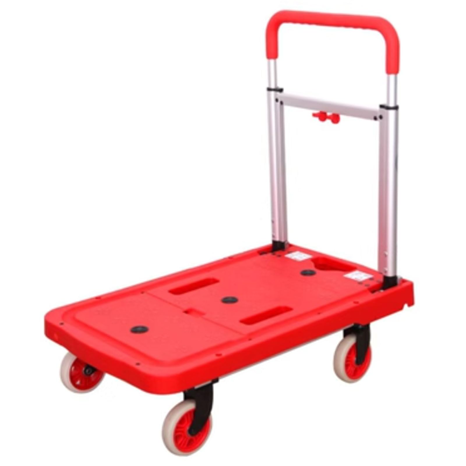 Generic Lightweight Platform Truck Heavy Duty Luggage Hand Truck Silent Folding Flatbed Truck for Groceries Shop Warehouse Use (Red)