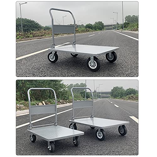 Generic Flatbed Hand Cart Flatbed Portable Trolley Steel Platform Truck with Foldable Handle and Swivel Wheels for Pulling Goods Luggage Heavy Load Capacity Heavy Duty Flatbed Cart (Size : 5in-440lb