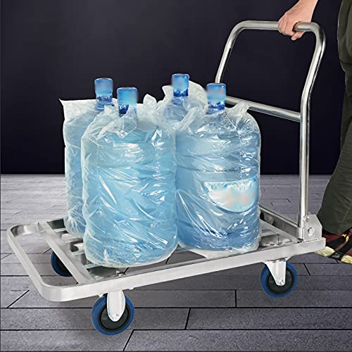 Generic Platform Hand Truck Foldable Hand Truck Heavy Duty Stainless Push Cart Flatbed Trolley with Hollow Out Platform for Luggage Baggage Moving Transport Foldable (Size : 50 * 70)