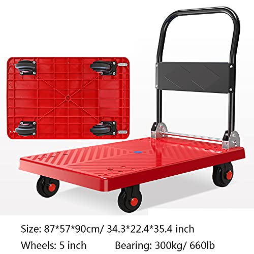 Generic Hand Truck Foldable Hand Truck Multi-Size Plastic Platform Push Cart Flatbed Trolley with 4 Wheels for Luggage Parcel Moving Transport Utility Cart (Size : Large-yltrasilent)