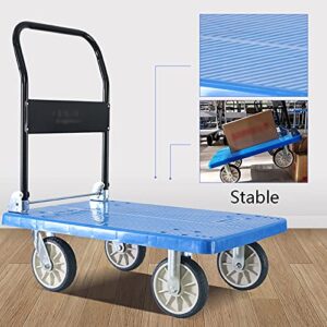 Generic Platform Hand Truck Folding Platform Tool Cart Plastic Flatbed and Metal Handle for Moving Transportation Large Load Capacity 4 Wheels Hand Truck Foldable