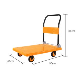 Generic Heavy Duty Silent Flatbed Household Folding Trolley Portable Pull Push Truck Trailer Flatbed Trolley for Home Use, Large, Orange