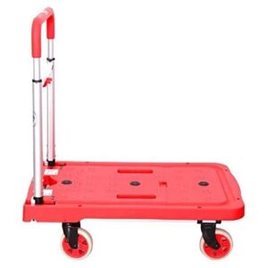 Generic Lightweight Platform Truck Heavy Duty Luggage Hand Truck Silent Folding Flatbed Truck for Groceries Shop Warehouse Use (Red)