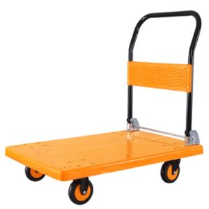 generic heavy duty silent flatbed household folding trolley portable pull push truck trailer flatbed trolley for home use, large, orange