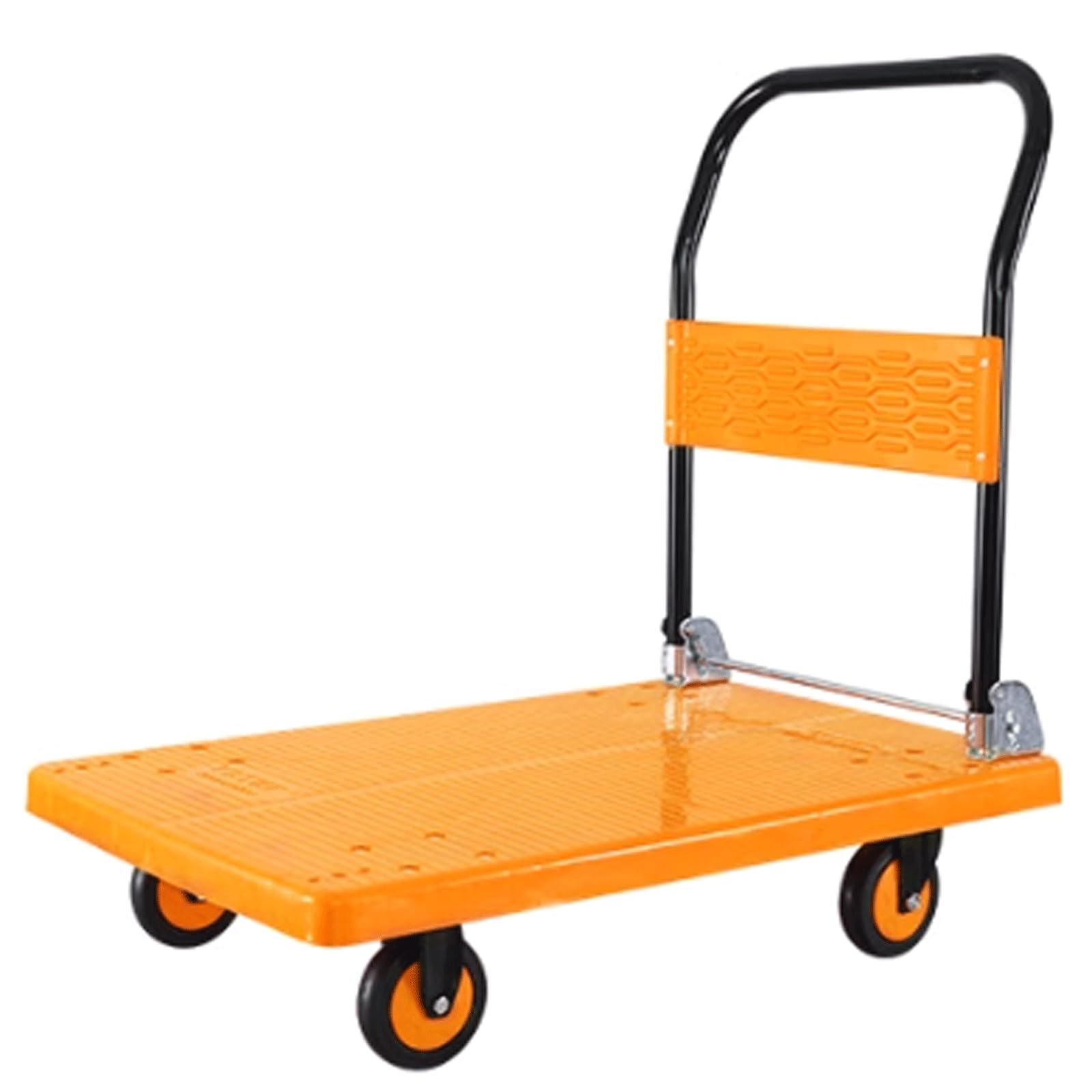 Generic Heavy Duty Silent Flatbed Household Folding Trolley Portable Pull Push Truck Trailer Flatbed Trolley for Home Use, Large, Orange