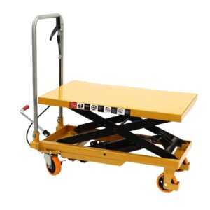 bickkomg 500lb hydraulic lift trolley, manual single scissor lift table with 4 wheels hydraulic scissor forklift with lift height for handling goods, material handling and transporting