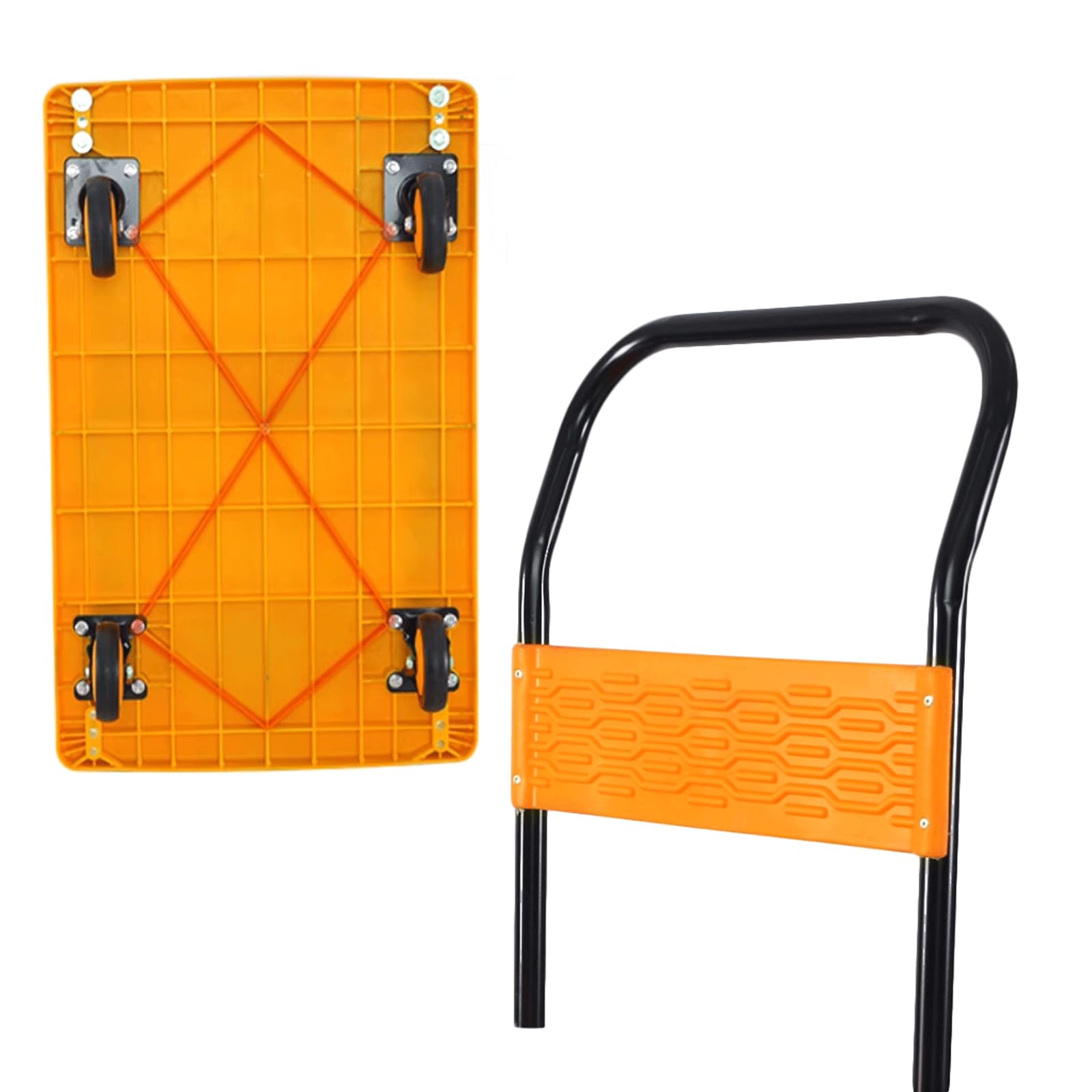 Generic Heavy Duty Silent Flatbed Household Folding Trolley Portable Pull Push Truck Trailer Flatbed Trolley for Home Use, Large, Orange