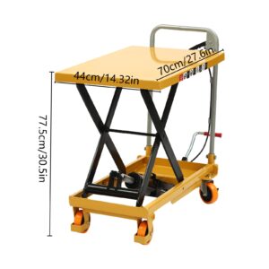 BICKKOMG 500Lb Hydraulic Lift Trolley, Manual Single Scissor Lift Table with 4 Wheels Hydraulic Scissor Forklift with Lift Height for Handling Goods, Material Handling and Transporting