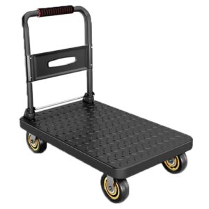 generic heavy duty hand truck foldable hand truck flatbed trolley thicken steel material dolly cart for warehouse use,can hold 1300 lbs (black)