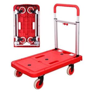 generic lightweight platform truck heavy duty luggage hand truck silent folding flatbed truck for groceries shop warehouse use (red)