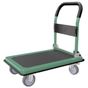 generic rolling flatbed cart dolly folding platform trolley heavy duty hand sack truck transport truck for loading and storage,hold up to 330 lbs (green)