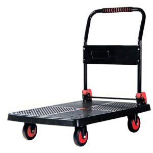 generic folding cart with wheels, push cart hand trucks utility carts platform trucks, 4 wheels foldable heavy duty trolley, maximum load 440lb (size : 73 * 47cm)