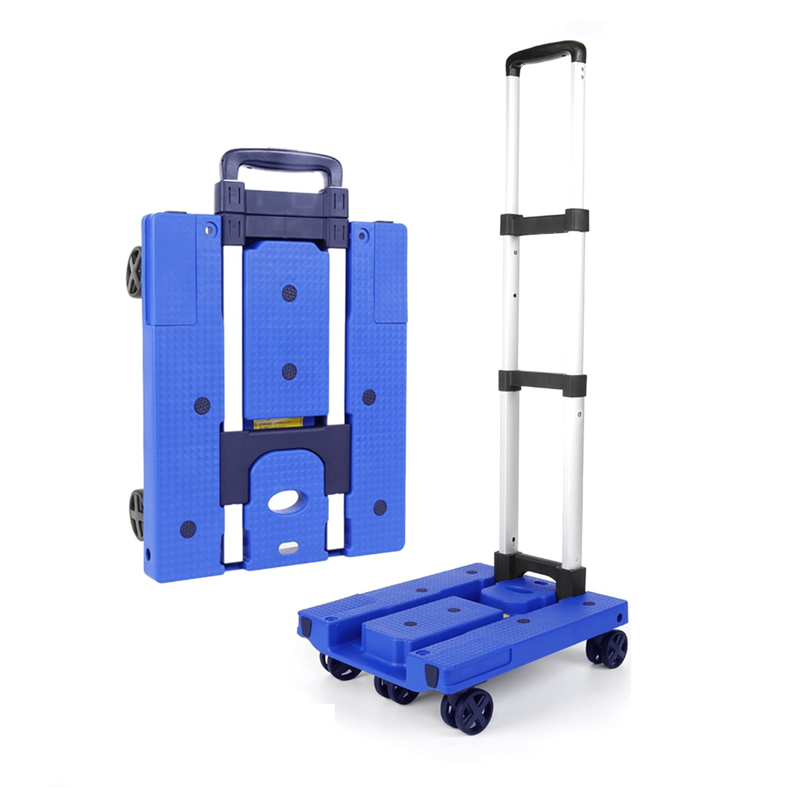 Generic Hand Trucks Folding Hand Truck, Car Luggage Transport Trolleys, 60kg Capacity Heavy Duty 4-Wheel 360° Rotating Cart, Easy to Store (Color : Blue) (Blue)