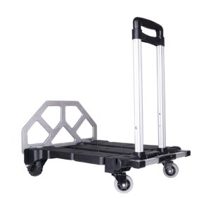 generic hand trucks two-in-one hand truck, folding portable trolley, 4-wheel platform cart, used for car luggage moving shopping goods transportation, load 100kg