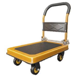 generic small folding portable cart household hand trolley heavy duty transport truck for groceries shop warehouse use, yellow