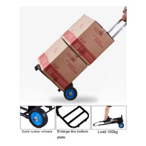 Generic Hand Trucks Folding Hand Trucks, Heavy-Duty 2-Wheel Solid Rubber Wheeled Trolley, Multifunctional Transport Luggage Cart, Steel Portable 100kg Load, with Bungee Cord