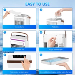 Portable Air Conditioners, Portable AC Cooling Fan with 5 Wind Speeds, 680ml Evaporative Air Conditioner, 7 LED Light, 2-8H Timer, 2 Cool Mist Air Conditioners Humidifier Fan for Home Office Room