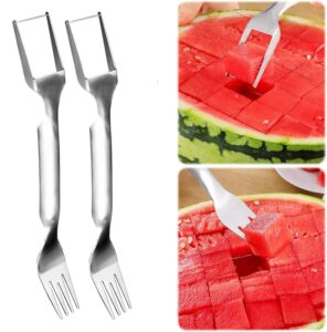 generic watermelon fork slicer cutter,portable stainless steel 2-in-1 watermelon fork slicer, watermelon cutter slicer tool fruit forks slicer for home party camping kitchen gadget(2pcs), dsf451