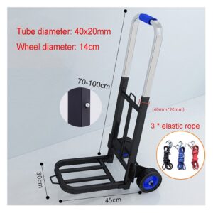 Generic Hand Trucks Folding Hand Trucks, Heavy-Duty 2-Wheel Solid Rubber Wheeled Trolley, Multifunctional Transport Luggage Cart, Steel Portable 100kg Load, with Bungee Cord