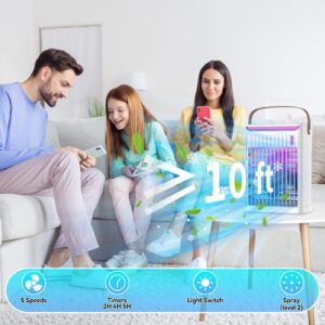 Portable Air Conditioners, Portable AC Cooling Fan with 5 Wind Speeds, 680ml Evaporative Air Conditioner, 7 LED Light, 2-8H Timer, 2 Cool Mist Air Conditioners Humidifier Fan for Home Office Room