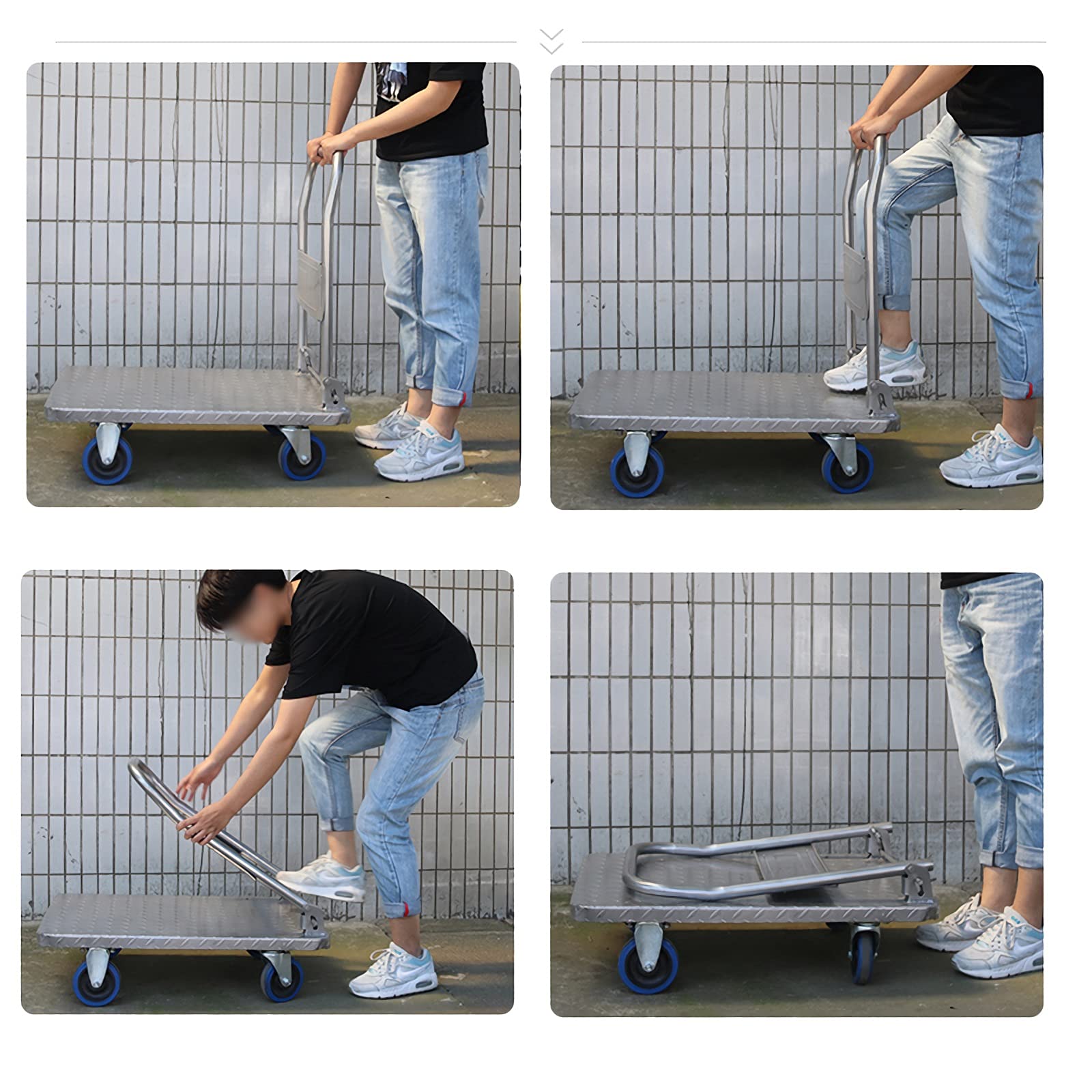 Hand Trucks Metal Hand Truck with Foldable Handle and Universal Wheels for Iron Items Transport Platform Push Trolley Cart Multi-Size Push Cart (Size : 80 * 50)