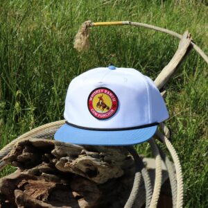 WHISKEY BENT HAT CO. Cow Punchin Adjustable Snapback Hat (White/Teal)