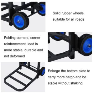 Generic Hand Trucks Folding Hand Trucks, Heavy-Duty 2-Wheel Solid Rubber Wheeled Trolley, Multifunctional Transport Luggage Cart, Steel Portable 100kg Load, with Bungee Cord