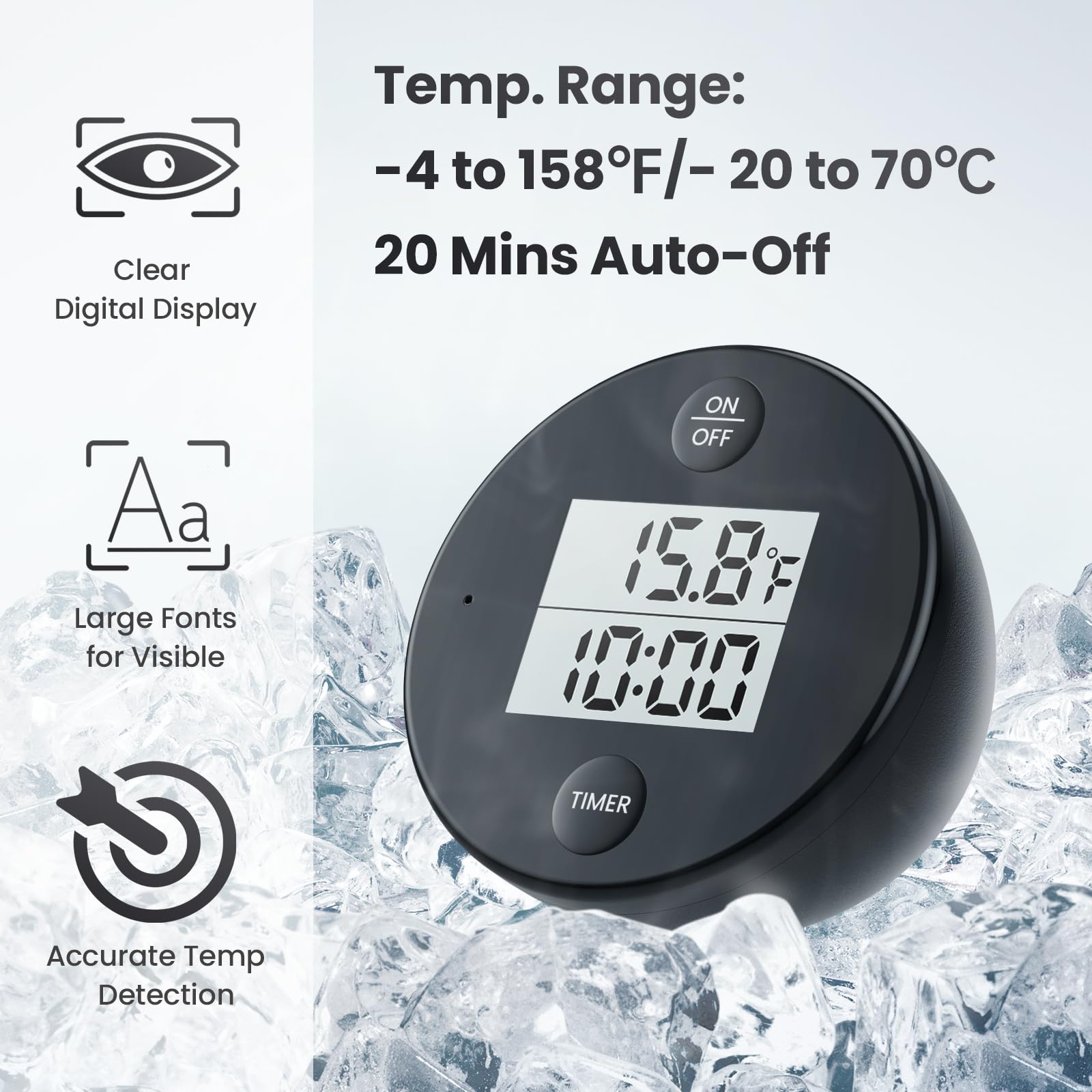 Ice Bath Thermometer, Water Bath Thermometer for Ice Bath, Cold Plunge Thermometer and Waterproof Timer, Floating Thermometer Gauges, Water Temperature Thermometer - Black