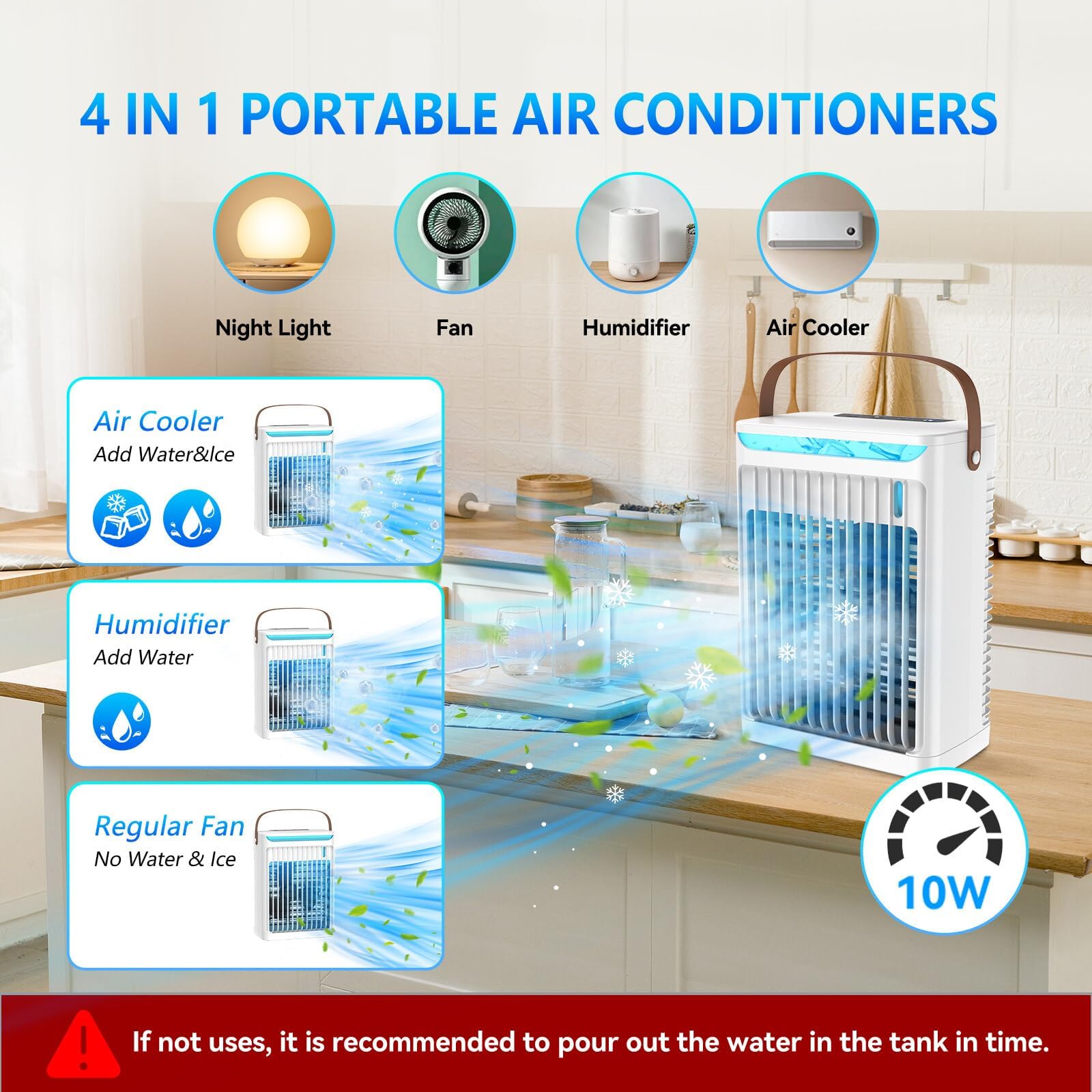 Portable Air Conditioners, Portable AC Cooling Fan with 5 Wind Speeds, 680ml Evaporative Air Conditioner, 7 LED Light, 2-8H Timer, 2 Cool Mist Air Conditioners Humidifier Fan for Home Office Room