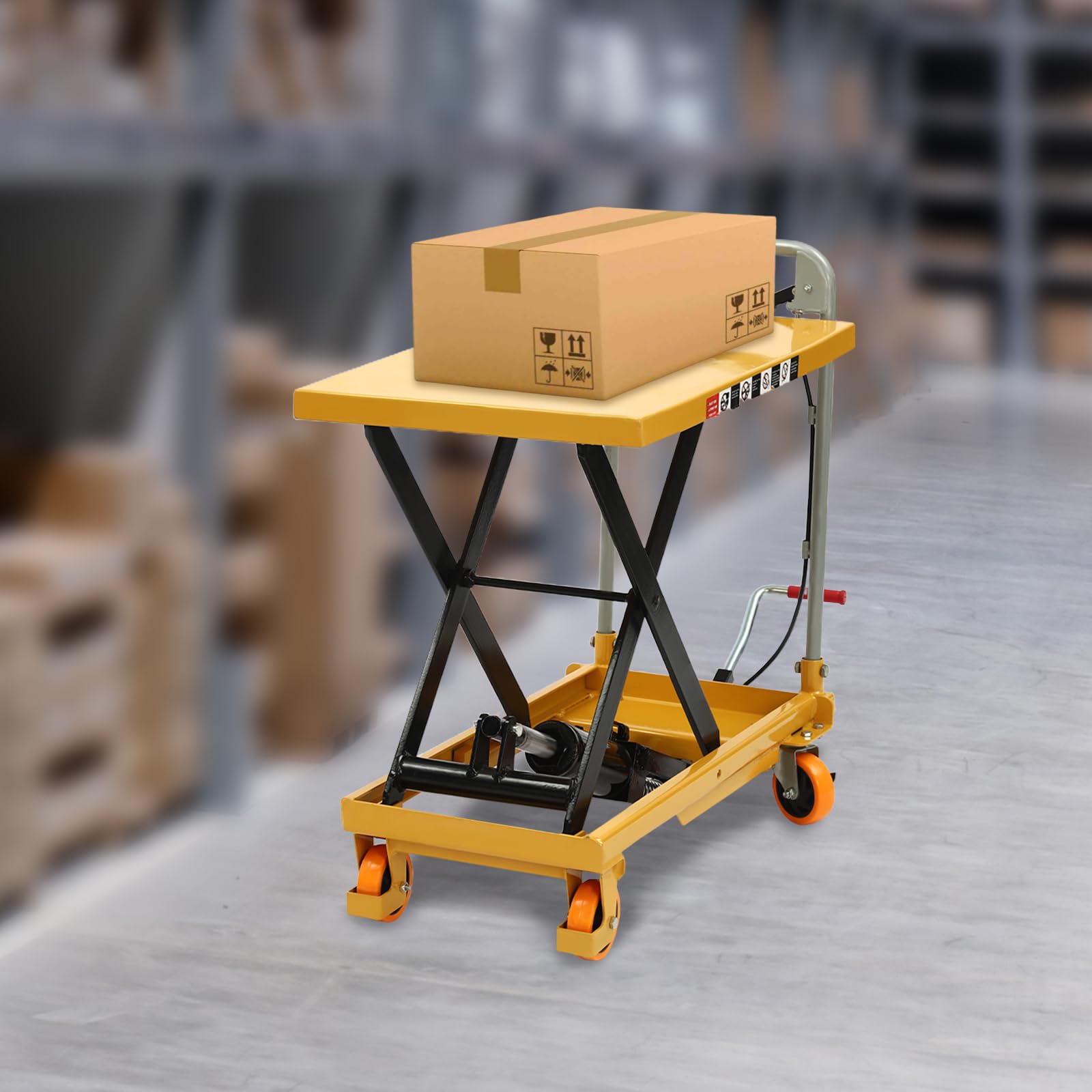 BICKKOMG 500Lb Hydraulic Lift Trolley, Manual Single Scissor Lift Table with 4 Wheels Hydraulic Scissor Forklift with Lift Height for Handling Goods, Material Handling and Transporting