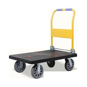 flatbed hand cart plastic platform truck with mute wheels foldable handle easy storage push cart for home office warehouse moving hand truck heavy duty flatbed cart (size : mute-thicken)