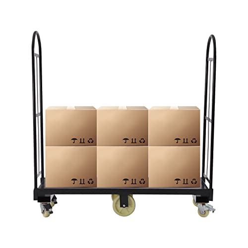 WDZCZDoo Industrial U-Boat Steel Cart with Wheels 2000LBS Capacity U-Boat Platform Truck Dolly U-Boat Metal Truck with Removable Handles for Warehouses, Transportation Facilities (64.6"x 15.7"x51.2")