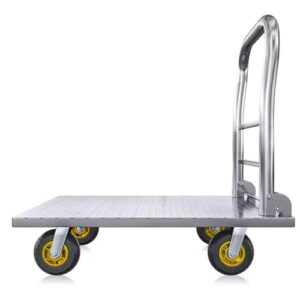 Generic Steel Flatbed Cart Movable Utility Push Carts Heavy-Duty Household Flatbed Truck Platform Truck for Luggage Moving, 60*90cm, Silver