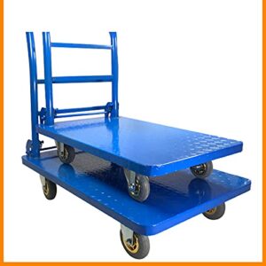 Hand Trucks Steel Plate Trolley 4-Wheels Flatbed Truck with Foldable Handle High Load Capacity for Warehouse Farmhouse Folding Pallet Cart Push Cart (Size : 880lb(90 * 60))