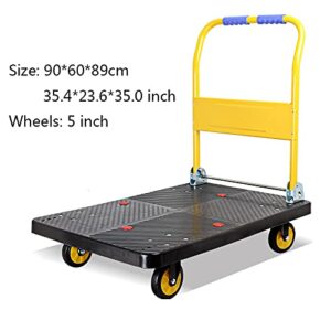 Flatbed Hand Cart Plastic Platform Truck with Mute Wheels Foldable Handle Easy Storage Push Cart for Home Office Warehouse Moving Hand Truck Heavy Duty Flatbed Cart (Size : Mute-Thicken)