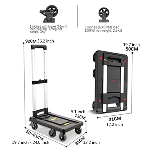 BTJINAN Push Cart Dolly Folding Platform Truck Plastic Push Cart Heavy Duty Portable Trolley with Retractable Chassis for Lage Travel Moving Office Platform T