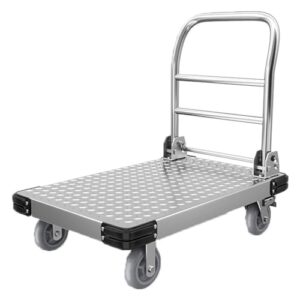 generic thicken steel material dolly cart heavy duty hand truck flatbed trolley foldable hand truck for groceries shop, 75*48cm, silver