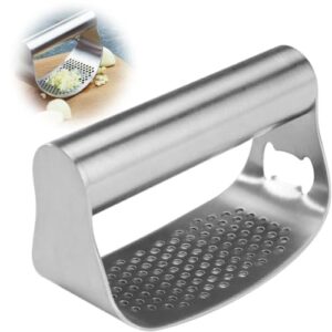 stainless steel garlic presser, 2024 upgraded rocker garlic mincer garlic press, garlic crusher with peeler and cleaning brush, manual garlic chopper for smash garlic kitchen tools (1 pack)