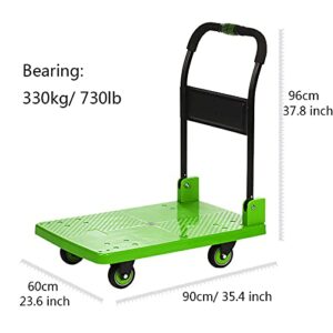 Generic Hand Trucks Platform Truck Hand Flatbed Cart with 4 Wheels and Metal Handle Rolling Push Trolley Plastic Deck High Capacity for Luggage Moving Push Cart (Size : 90 * 60)